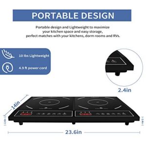 CUISUNYO Double Induction Cooktop Power Sharing Portable Induction Burner 1800w Countertop Temperature and Power Settings Electric Burner with Timer and Digital Control