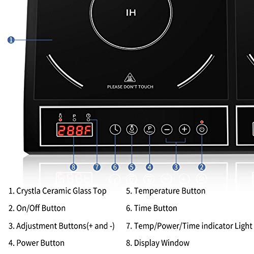 CUISUNYO Double Induction Cooktop Power Sharing Portable Induction Burner 1800w Countertop Temperature and Power Settings Electric Burner with Timer and Digital Control