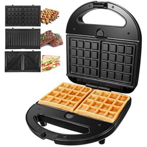 ostba sandwich maker 3-in-1 waffle iron, 750w panini press grill with 3 detachable non-stick plates, led indicator lights, cool touch handle, easy to clean