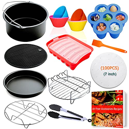 Air Fryer Accessories,7inch Air Fryer Accessories,fit for 3.2QT-5.8QT Ninja Gowise Cosori Phillips Nuwave Air Fryers and more,Nonstick Coating, Dishwasher Safe,with Cookbook,Set of 17