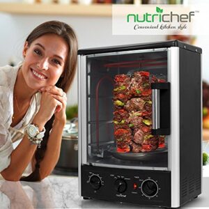 NutriChef PKRT97 Upgraded Multi-Function Rotisserie Vertical Countertop Oven with Bake, Turkey Thanksgiving, Broil Roasting Kebab Rack with Adjustable Settings, 2 Shelves 1500 Watt-PKRT97, 1500W