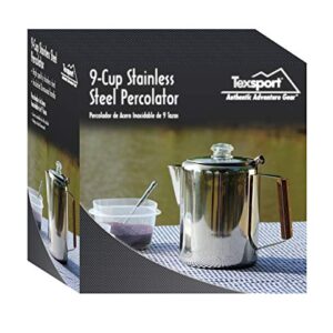 Texsport 9 Cup Stainless Steel Percolator Coffee Maker for Outdoor Camping