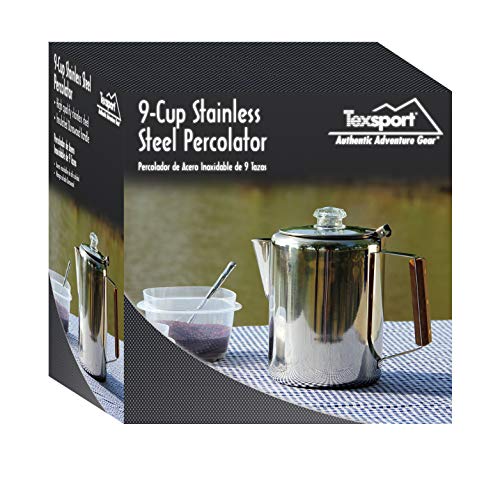 Texsport 9 Cup Stainless Steel Percolator Coffee Maker for Outdoor Camping