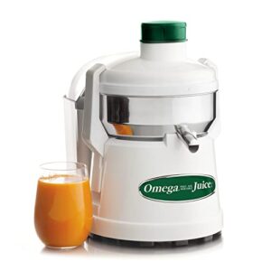 omega j4000 high speed pulp ejection juicer 1/3 hp juices vegetables citrus and fruits at 3500 rpm surgical stainless steel parts and stainless steel blade, 250-watts, white