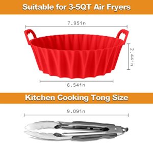 2-Pack Silicone Air Fryer Liner, 8inch Reusable Air Fryer Basket Food Safe Air Fryers Oven Accessories Easy Cleaning Air fryers Silicone Pot Round for 3 to 5 QT Air Fryer with Kitchen Cooking Tong