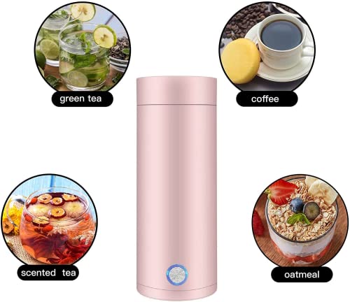 Travel Electric Kettle, 400ml Portable Electric Kettle for Boiling Water, Water Boiler with Keep Warm Function, Small Portable Kettle Travel Tea Kettle with Fast Boil and Automatic Shut of (Pink)