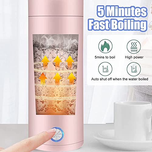 Travel Electric Kettle, 400ml Portable Electric Kettle for Boiling Water, Water Boiler with Keep Warm Function, Small Portable Kettle Travel Tea Kettle with Fast Boil and Automatic Shut of (Pink)