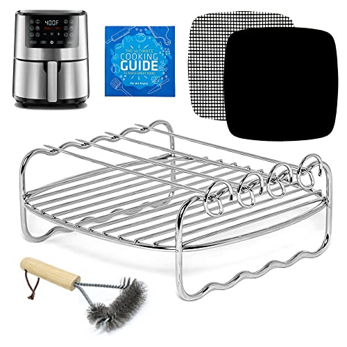 Air Fryer Skewer Rack Grate Compatible with Cosori, Chefman, Philips and more, Double Rack Kabob Airfryer Accessories for Bella, Dash, Nuwave® Brio, Multi-Purpose Stainless Steel