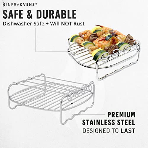 Air Fryer Skewer Rack Grate Compatible with Cosori, Chefman, Philips and more, Double Rack Kabob Airfryer Accessories for Bella, Dash, Nuwave® Brio, Multi-Purpose Stainless Steel