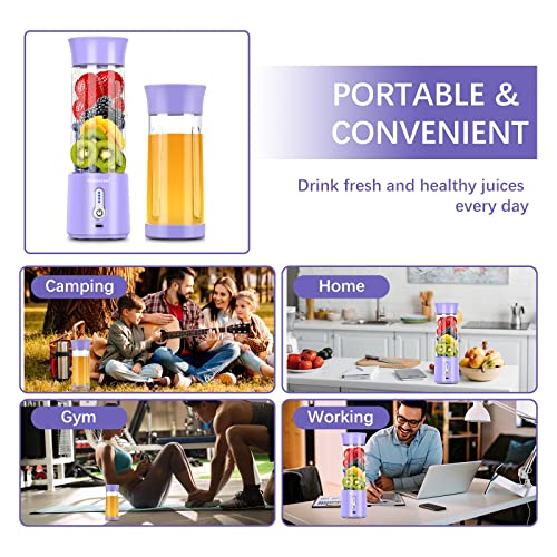 Portable Blender for Shakes and Smoothies,500ml Electric Juicer, 4000mAh Smoothie Blender with BPA-Free Material, USB Rechargeable Fresh Juice Blender for Travel, Gym, Outdoors, and Home, lavender purple