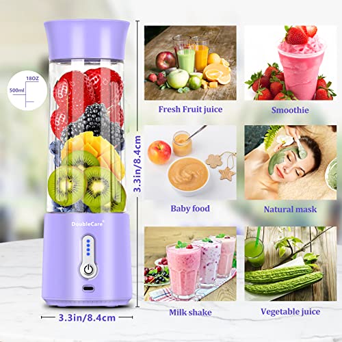 Portable Blender for Shakes and Smoothies,500ml Electric Juicer, 4000mAh Smoothie Blender with BPA-Free Material, USB Rechargeable Fresh Juice Blender for Travel, Gym, Outdoors, and Home, lavender purple