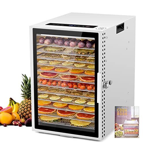 Kwasyo Food Dehydrator Machine, 12 Trays ALL Stainless Steel, Dual fan 360° Efficient Drying, 24H Adjustable Timer & 68℉ to 194℉ Temperature Control, Overheat Protection, Food Dryer for jerky meat fruit vegetable Pet Treats, 800W