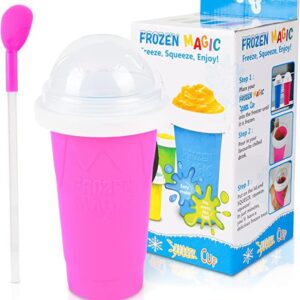 Slushie maker cup, Homemade Squeeze Icy Cup, Quick Frozen Magic Cup Slushy With Lids And Straws For Kids & Adults (Pink) blue,green and pink 17cmx8.3cm