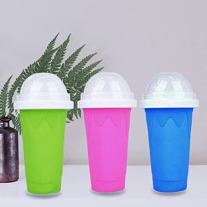 Slushie maker cup, Homemade Squeeze Icy Cup, Quick Frozen Magic Cup Slushy With Lids And Straws For Kids & Adults (Pink) blue,green and pink 17cmx8.3cm