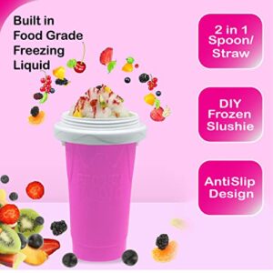 Slushie maker cup, Homemade Squeeze Icy Cup, Quick Frozen Magic Cup Slushy With Lids And Straws For Kids & Adults (Pink) blue,green and pink 17cmx8.3cm