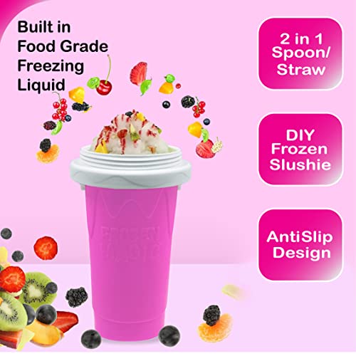 Slushie maker cup, Homemade Squeeze Icy Cup, Quick Frozen Magic Cup Slushy With Lids And Straws For Kids & Adults (Pink) blue,green and pink 17cmx8.3cm