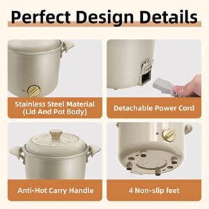 soseki Hot Pot Electric, 1.0L Electric Cooker with Non-Stick Pot, 800W Small Ramen Cooker Made of Stainless Steel For 1-2 people, Electric Pot For Oatmeal,Macaroni,Borscht(Gray)