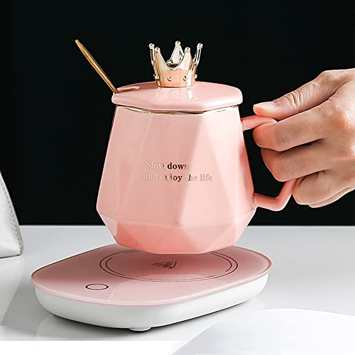 CGHWBEA Coffee Warmer for Desk,with Mug Set. Cup Warmer Tea Warmer, Electric Beverage Warmer, Drink Warmer for Cocoa, Tea, Milk (Pink), LUMAN03