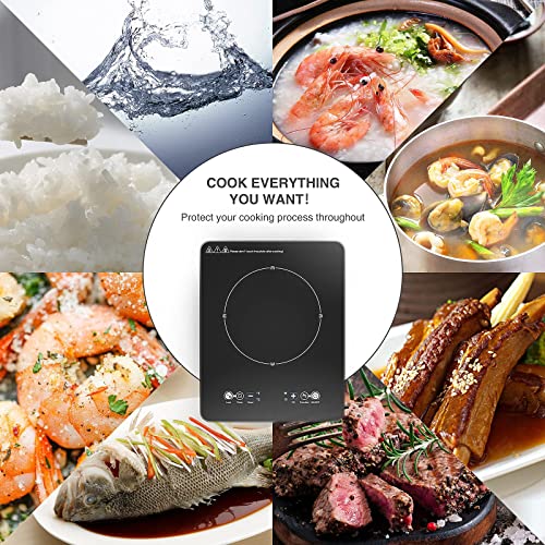 VBGK Portable Induction Cooktop With Ultra Thin Body, Low Noise Hot Plate With 1800W Sensor Touch Single Electric Cooktops Countertop Stove With 9 Temperature & Power Levels, 3-hour Timer, Safety Lock Induction Cooktop