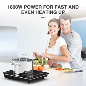 VBGK Portable Induction Cooktop With Ultra Thin Body, Low Noise Hot Plate With 1800W Sensor Touch Single Electric Cooktops Countertop Stove With 9 Temperature & Power Levels, 3-hour Timer, Safety Lock Induction Cooktop