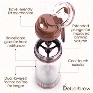 Betterbrew Travel French Press Coffee Maker | Portable Insulated Coffee Press with Plunger for Travel, Commuting and Outdoors | Borosilicate Glass Cup for Proper Coffee To Go! (15 oz)…