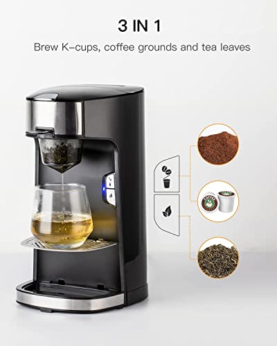 Coffee Maker, 3 in 1 Coffee & Tea Maker for K Cup, Loose Leaf Tea & Ground Coffee Compatible, with Fast & Fresh Brewed, 8 to 14 Oz. Brew Sizes and Self Cleaning Function