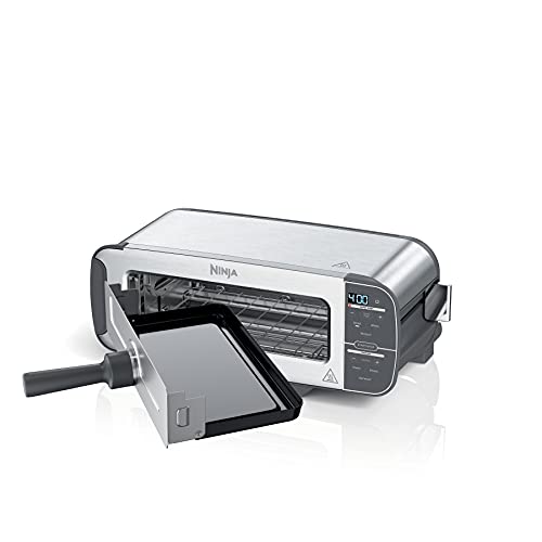 Ninja ST101 Foodi 2-in-1 Flip Toaster, 2-Slice Capacity, Compact Toaster Oven, Snack Maker, Reheat, Defrost, 1500 Watts, Stainless Steel (Renewed), 2-Slice Compact Oven Capacity