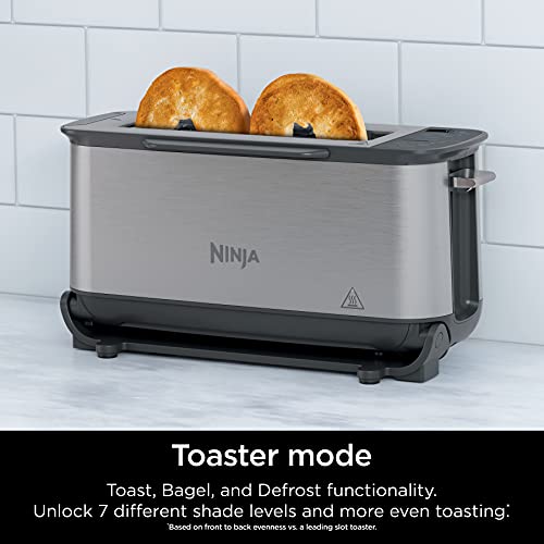 Ninja ST101 Foodi 2-in-1 Flip Toaster, 2-Slice Capacity, Compact Toaster Oven, Snack Maker, Reheat, Defrost, 1500 Watts, Stainless Steel (Renewed), 2-Slice Compact Oven Capacity