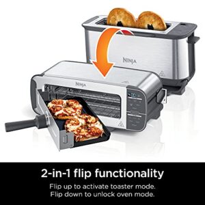 Ninja ST101 Foodi 2-in-1 Flip Toaster, 2-Slice Capacity, Compact Toaster Oven, Snack Maker, Reheat, Defrost, 1500 Watts, Stainless Steel (Renewed), 2-Slice Compact Oven Capacity