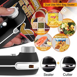 Mini Bag Sealer, 2 in 1 Bag Sealer Heat Seal Rechargeable and Cutter, Mini Chip Bag Sealer Heat Seal with Soft Magnetic -Black