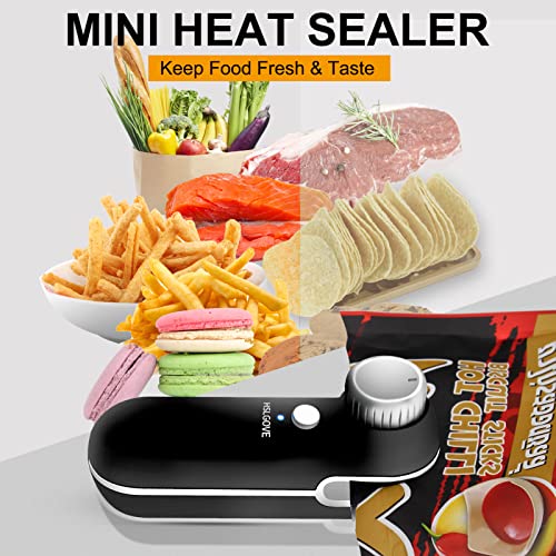 Mini Bag Sealer, 2 in 1 Bag Sealer Heat Seal Rechargeable and Cutter, Mini Chip Bag Sealer Heat Seal with Soft Magnetic -Black