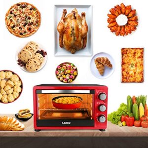 LUBY Convection Toaster Oven with Timer, Toast, Broil Settings, Includes Baking Pan, Rack and Crumb Tray, 6-Slice, Red