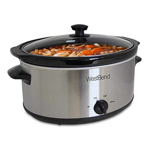 West Bend Manual Crockery Slow Cooker with Oval Ceramic Cooking Vessel and Glass Lid Certified, 6-Quart, Silver