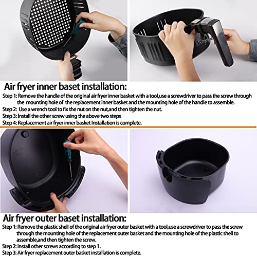 Air Fryer Inner Basket & Outer Basket for Power Air Fryer XL 5.3qt,Air Fryer Basket Set for Gowise USA Air Fryer 5.8qt,Non-Stick Fry Basket for Dash Deluxe 6qt Air Fryer,Air Fryer Accessories