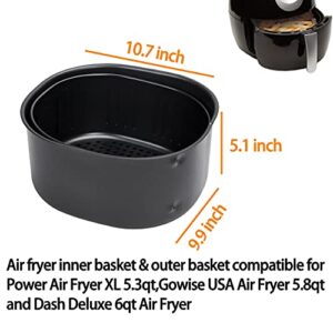 Air Fryer Inner Basket & Outer Basket for Power Air Fryer XL 5.3qt,Air Fryer Basket Set for Gowise USA Air Fryer 5.8qt,Non-Stick Fry Basket for Dash Deluxe 6qt Air Fryer,Air Fryer Accessories