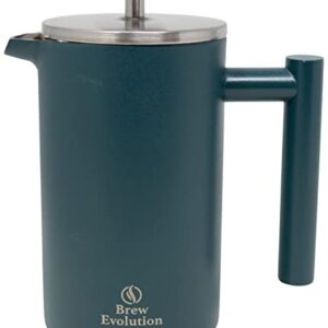 Brew Evolution 12 oz Stainless Steel French Press Coffee Maker | Double Walled Insulated Coffee & Tea Brewer Pot & Maker | Keeps Brewed Coffee or Tea Hot | 350 ml, Hawaiian Blue