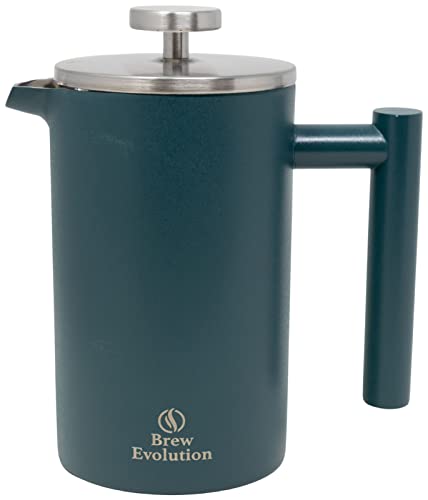 Brew Evolution 12 oz Stainless Steel French Press Coffee Maker | Double Walled Insulated Coffee & Tea Brewer Pot & Maker | Keeps Brewed Coffee or Tea Hot | 350 ml, Hawaiian Blue