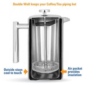 Brew Evolution 12 oz Stainless Steel French Press Coffee Maker | Double Walled Insulated Coffee & Tea Brewer Pot & Maker | Keeps Brewed Coffee or Tea Hot | 350 ml, Hawaiian Blue