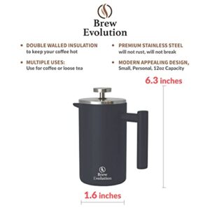 Brew Evolution 12 oz Stainless Steel French Press Coffee Maker | Double Walled Insulated Coffee & Tea Brewer Pot & Maker | Keeps Brewed Coffee or Tea Hot | 350 ml, Hawaiian Blue