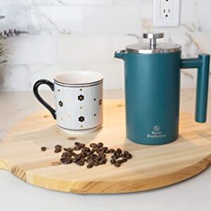 Brew Evolution 12 oz Stainless Steel French Press Coffee Maker | Double Walled Insulated Coffee & Tea Brewer Pot & Maker | Keeps Brewed Coffee or Tea Hot | 350 ml, Hawaiian Blue