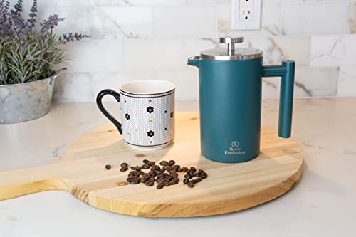 Brew Evolution 12 oz Stainless Steel French Press Coffee Maker | Double Walled Insulated Coffee & Tea Brewer Pot & Maker | Keeps Brewed Coffee or Tea Hot | 350 ml, Hawaiian Blue