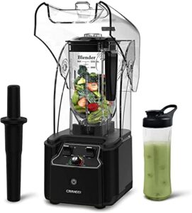 cranddi quiet commercial blender with soundproof shield, 2200 watt professional blenders for kitchen with 80oz jar and self-cleaning, high-speed blenders k90 black