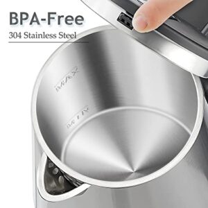 Dezin Electric Kettle, 1.2L Portable Electric Tea Kettle with Double Wall, 304 Stainless Steel Kettle Water Boiler, Small Electric Kettle with Auto Shut-Off, BPA-Free, Hot Water Kettle for Coffee