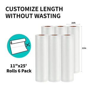 Happy Seal Vacuum Sealer Bags 11x25 Rolls 6 Pack for Food Saver, Seal a Meal, BPA Free, Commercial Grade, Great for Vac Storage, Meal Prep or Sous Vide