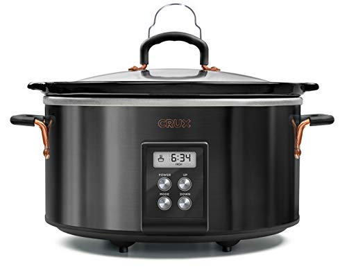 CRUX 6-Quart Programmable Digital Slow Cooker with 20 Hour Digital Countdown Timer, Black