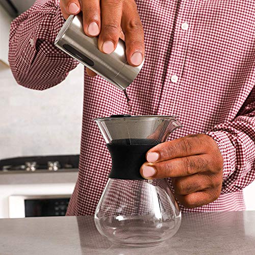 Pour Over Coffee Maker Set with Reusable Stainless Steel Drip Filter Elegant Coffee Dripper Pot Glass Carafe & Permanent Stainless Steel Filter