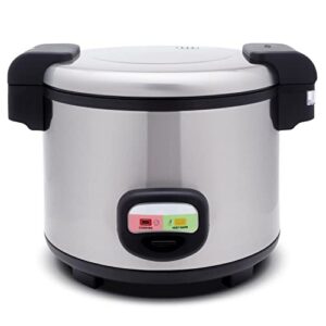 commercial stainless steel rice cooker – professional 60 cup cooked (30 cup uncooked) rice maker cooker with non stick pot & hinged lid – includes a rice measuring cup & rice scoop