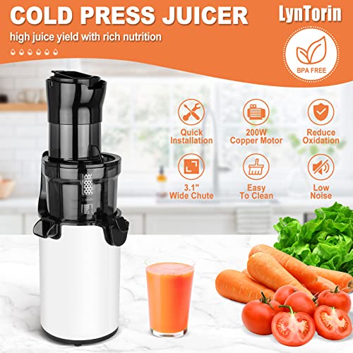 LynTorin Cold Press Juicer Machine, Slow Masticating Juicer with Wide Feed Chute, Slow Masticating Juice Extractor for Fruit and Vegetable, Easy Clean Compact Cold Press Pure Juicer for Home Use