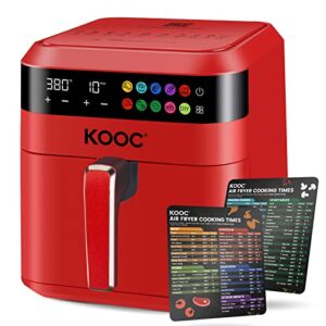 kooc air fryer, 6.5 quart 10 in 1 electric air fryer oven (free cheat sheet for quick reference), led touch digital screen, easy customized temp/time, nonstick basket, 1700w, red