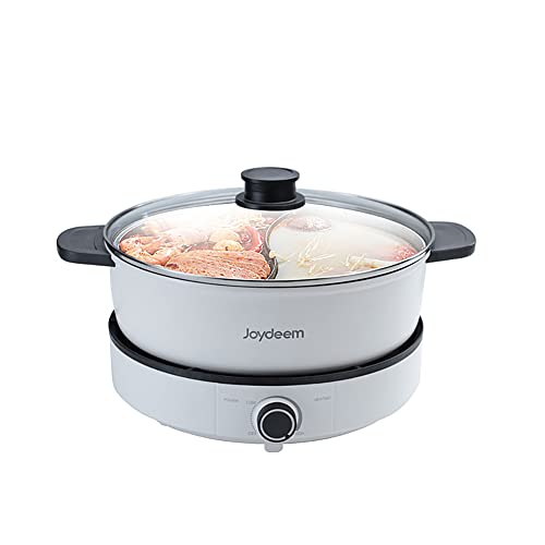 Joydeem Multifunctional Electric Hot Pot with Divider JD-DHG5A,Shabu Shabu Hot Pot,Double Flavor Non-Stick Hot Pot,Temperature Control,Large Capacity 5L for 6~8 people,1500W,White